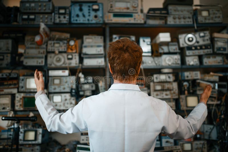 Scientist Looking on Shelf with Devices in Lab Stock Image - Image of ...