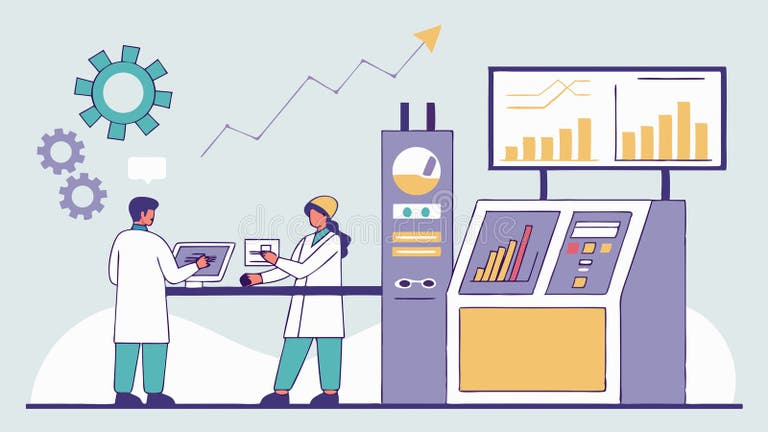 Scientist with Machine Showing a Successful Upward Graph Vector, Vector ...