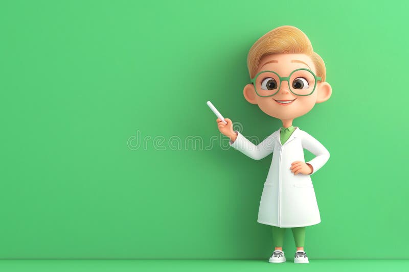 Scientist Man Explaining Something Using a Piece of Chalk on a Green ...