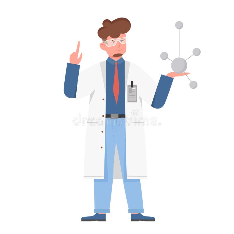 Scientist Man Holding Atom Model Stock Vector - Illustration of chemist ...