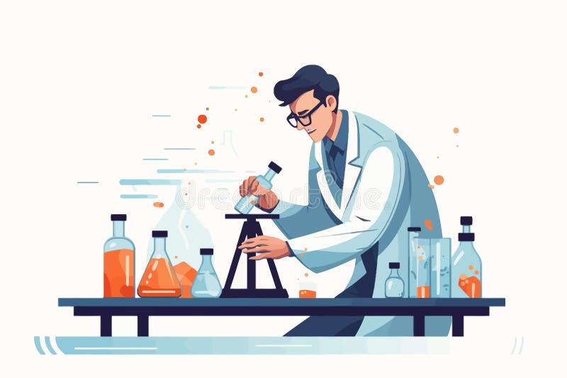 Scientist Man in Laboratory. Vector Illustration Stock Vector - Illustration of chemistry ...
