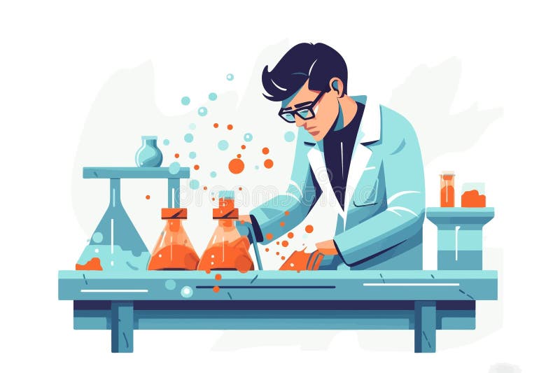 Scientist Man in Laboratory. Vector Illustration Stock Vector ...