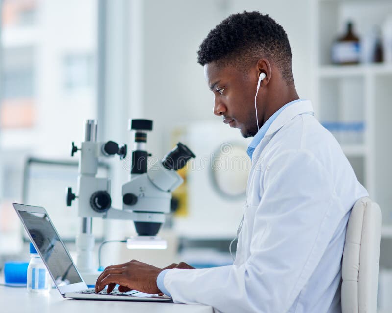 Scientist, Man and Laptop in Lab with Research for Medical Study ...