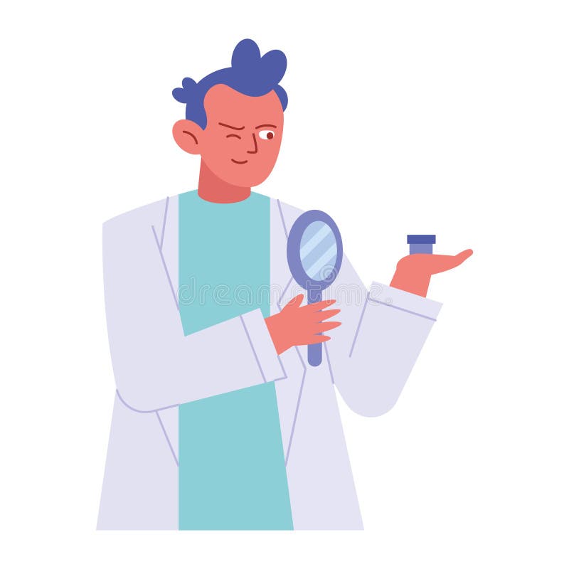 Scientist Man with Magnifier Stock Illustration - Illustration of ...