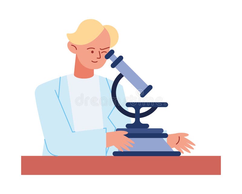 Scientist Man with Microscope Stock Illustration - Illustration of ...