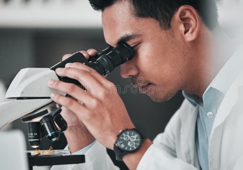 Scientist, Man and Microscope for Science Research, Data Analysis and ...