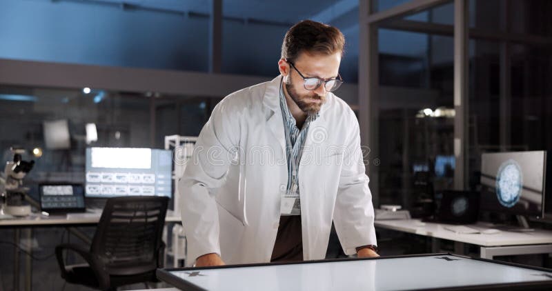 Scientist, Man and Mockup with Screen for Study Review, Medical ...