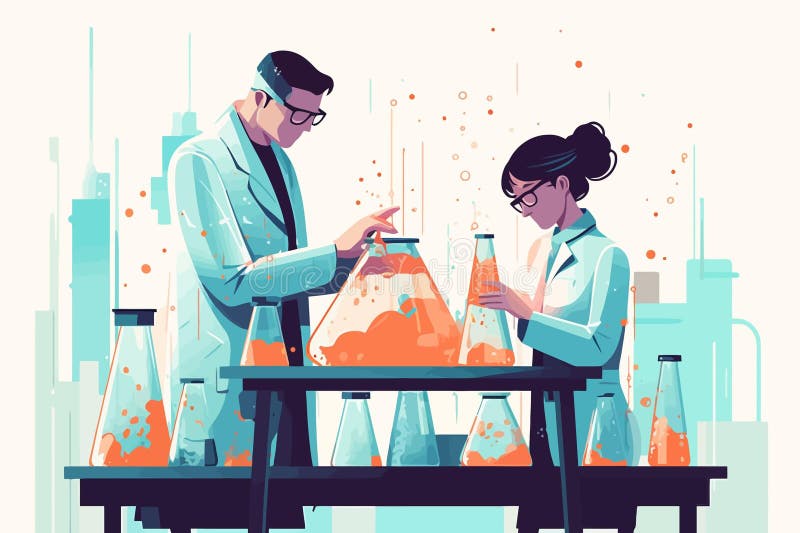 Scientist Man and Woman Working in Laboratory, Vector Illustration ...