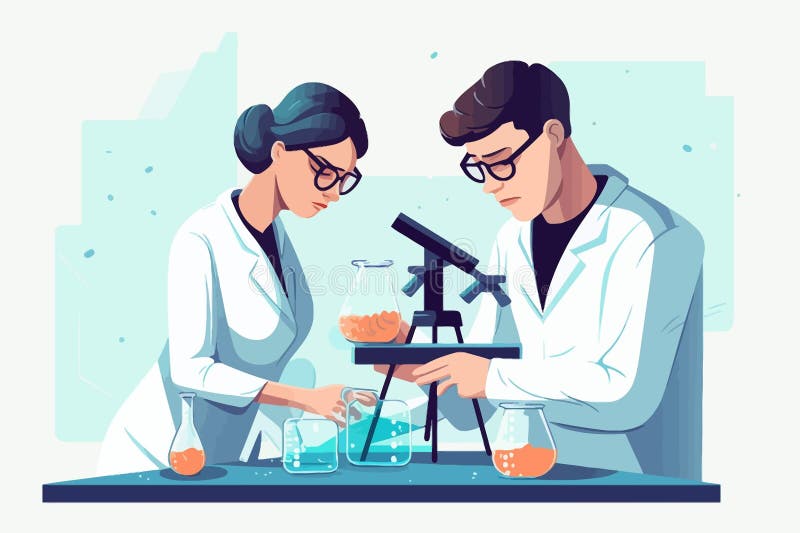 Scientist Man and Woman Working in Laboratory, Vector Illustration ... Scientist Man and Woman Working in Laboratory, Vector Illustration ...