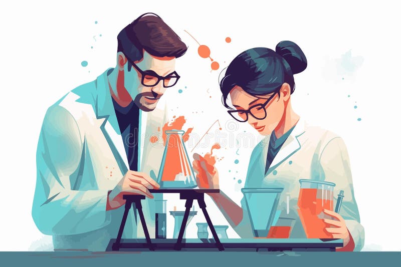 Scientist Man and Woman Working in Laboratory, Vector Illustration ...