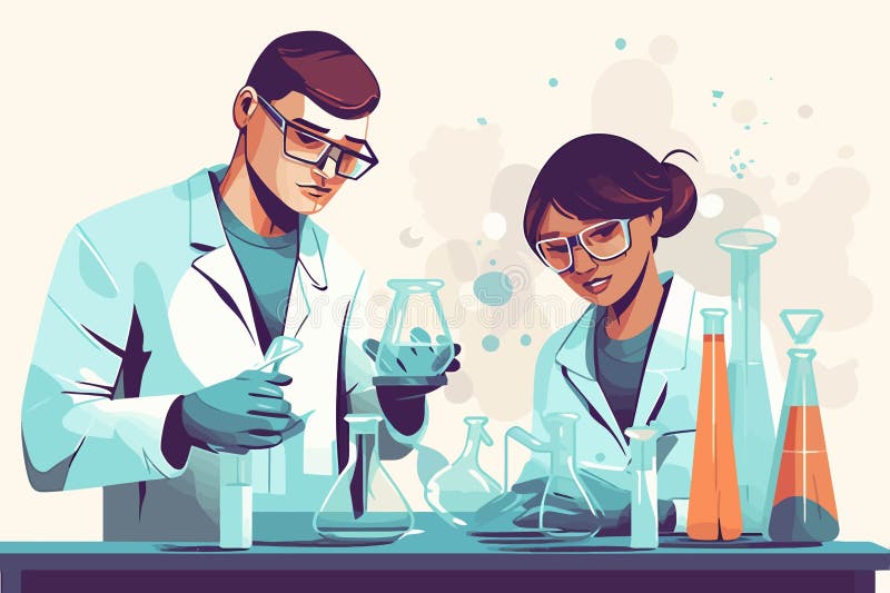 Scientist Man and Woman Working in Laboratory, Vector Illustration ... Scientist Man and Woman Working in Laboratory, Vector Illustration ...