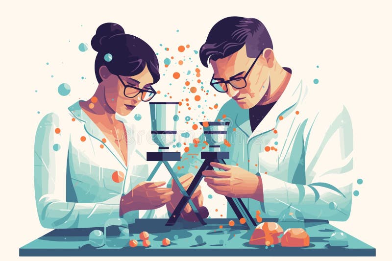 Scientist Man and Woman Working in Laboratory, Vector Illustration ... Scientist Man and Woman Working in Laboratory, Vector Illustration ...