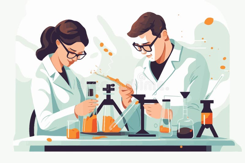 Scientist Man and Woman Working in Laboratory, Vector Illustration ... Scientist Man and Woman Working in Laboratory, Vector Illustration ...