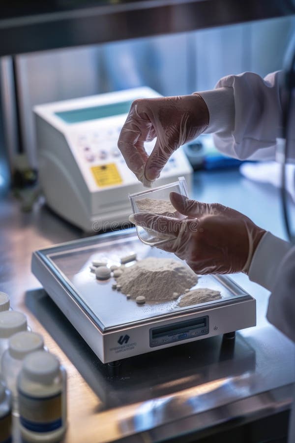 A Scientist Measures Out a Chemical Substance on a Laboratory Scale ...