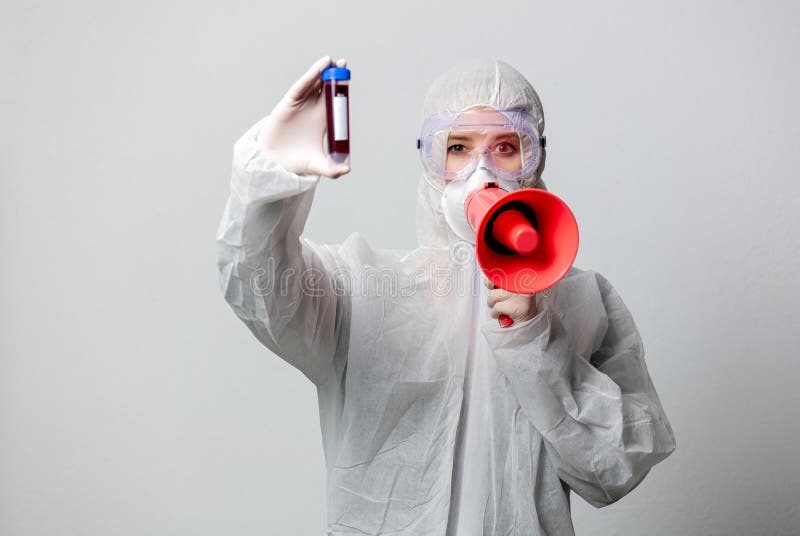 Scientist Medic with Megaphone and Vaccine Flask Stock Image - Image of ...