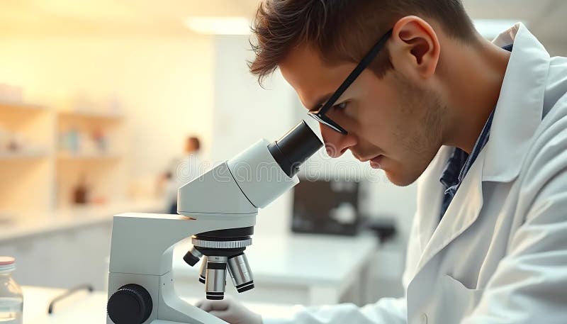 Scientist Using Microscope stock illustration. Illustration of ...