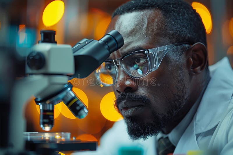 A Scientist is Meticulously Examining a Specimen Under a Microscope in ...