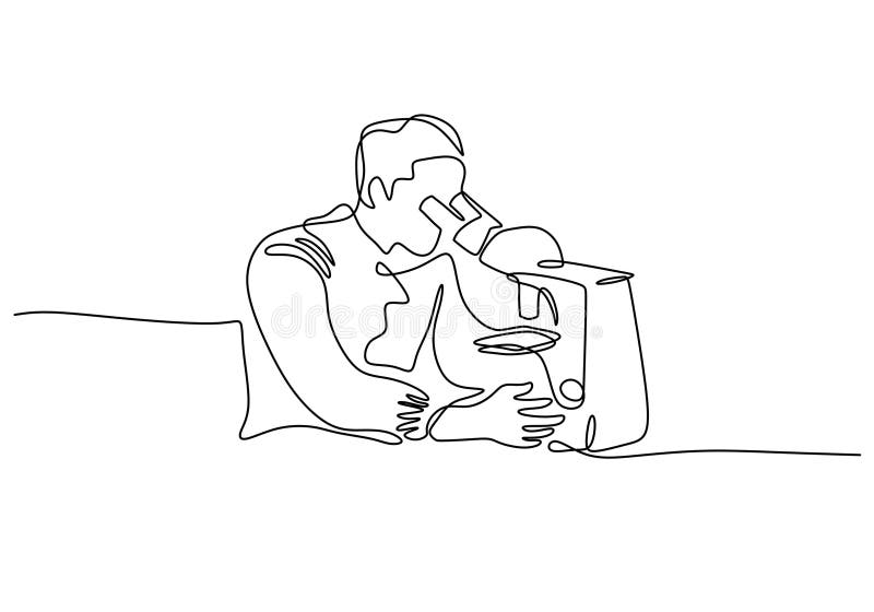 Researcher with Microscope in Elegant One Line Drawing. Science Concept ...