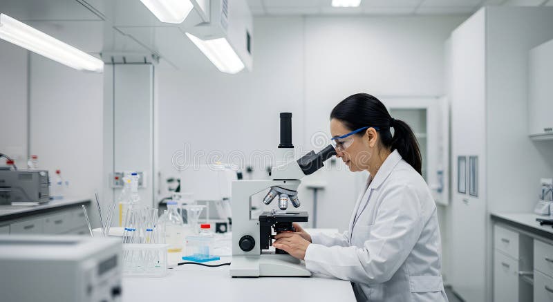 Scientist at Microscope in Lab Stock Illustration - Illustration of ...
