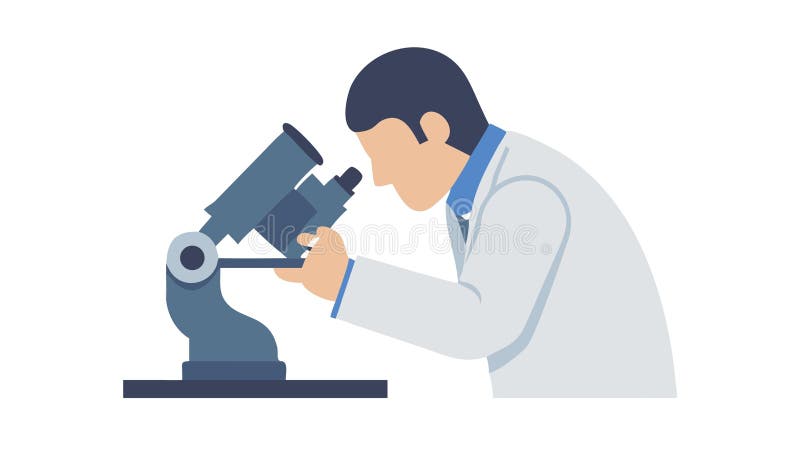 Scientist at Microscope in Lab. Research and Discovery Icon, Vector ...