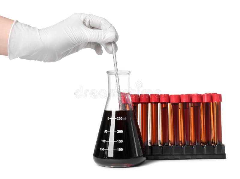 Scientist Mixing Brown Liquid in Conical Flask on White Background ...