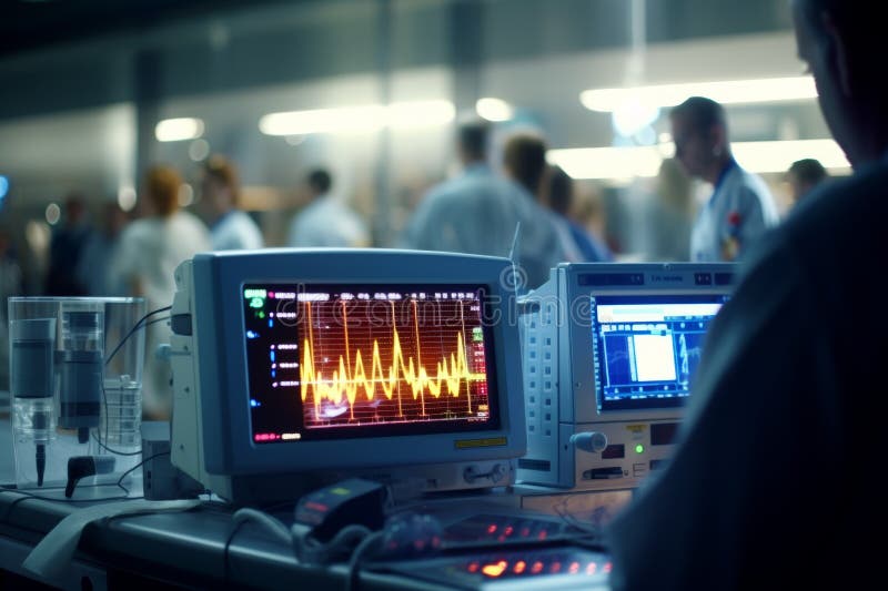 Scientist Monitoring Neon Waveforms on Screen during Experiments in ...