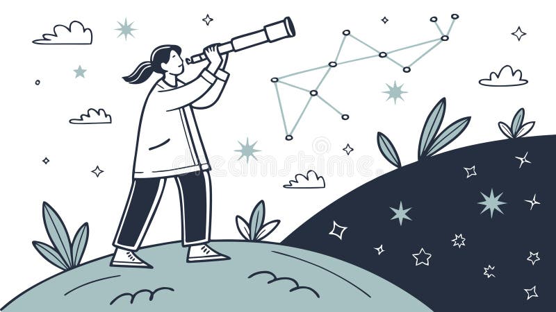 Scientist Observing Celestial Objects with Telescope, Vector Design ...