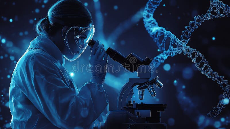 Scientist Observing DNA Under Microscope Stock Illustration ...