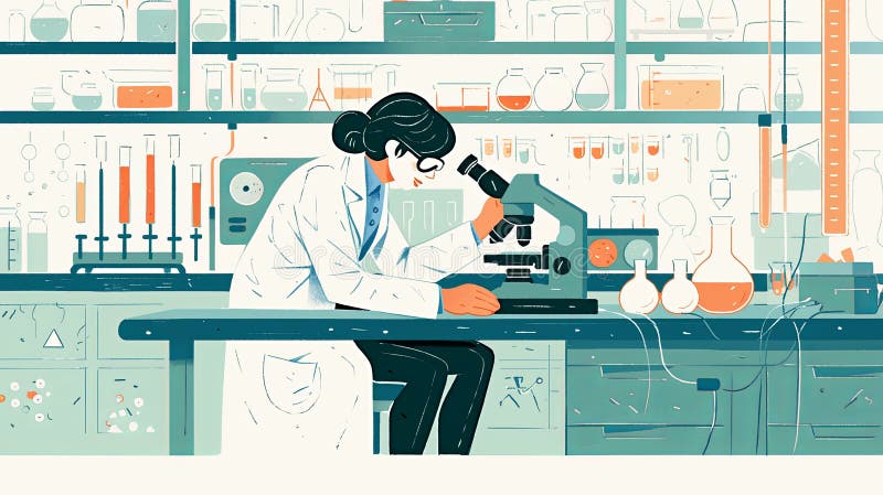 Scientist Observing Samples through a Microscope in a Chemistry ...
