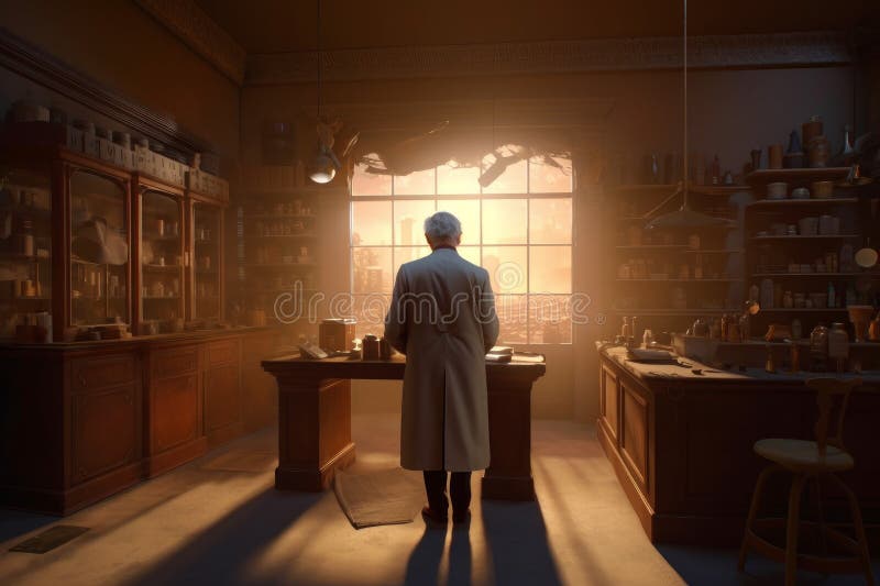 Scientist Old Man Physics Office. Generate Ai Stock Illustration ...