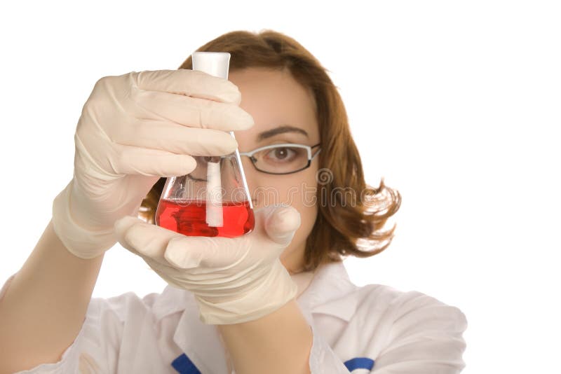 Scientist with one flask stock image. Image of compare - 14948933