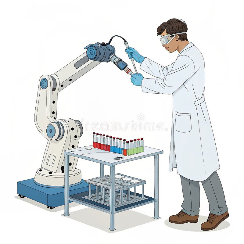 Scientist Using Robotic Arm To Conduct Experiment Stock Illustration ...
