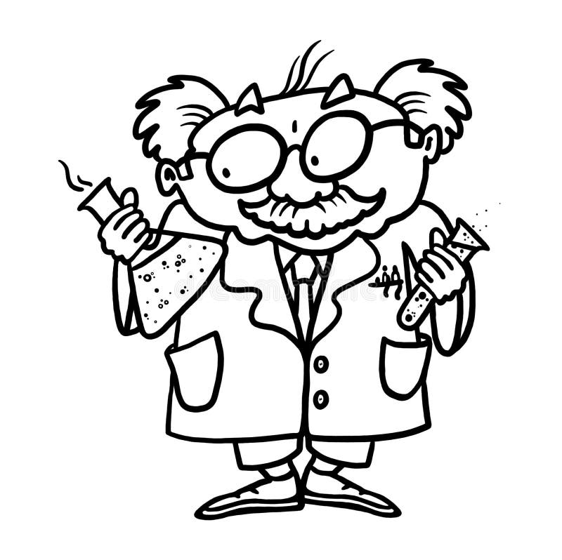 Scientist Black and White Cartoon Character Stock Illustration ...