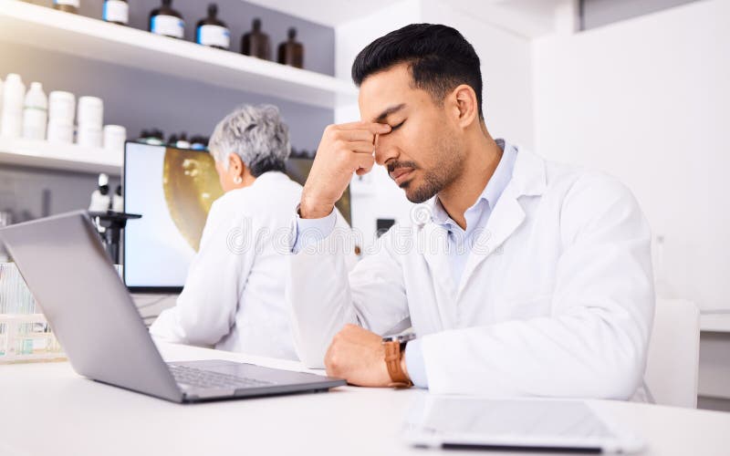 Scientist, Pain and Headache for Computer Research, Pharmaceutical Fail ...
