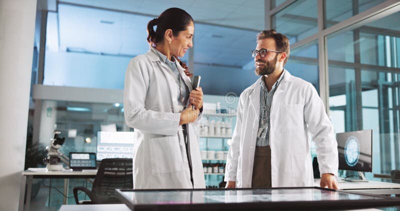 Scientist, People and Discussion with Tablet for Review, Medical ...