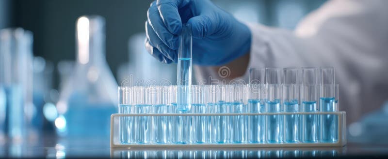 The Scientist Performing an Experiment with Test Tubes in a Modern ...