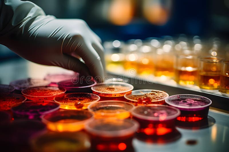 Scientist Picking Colorful Jelly Plates of Experimenting in Food Bio ...