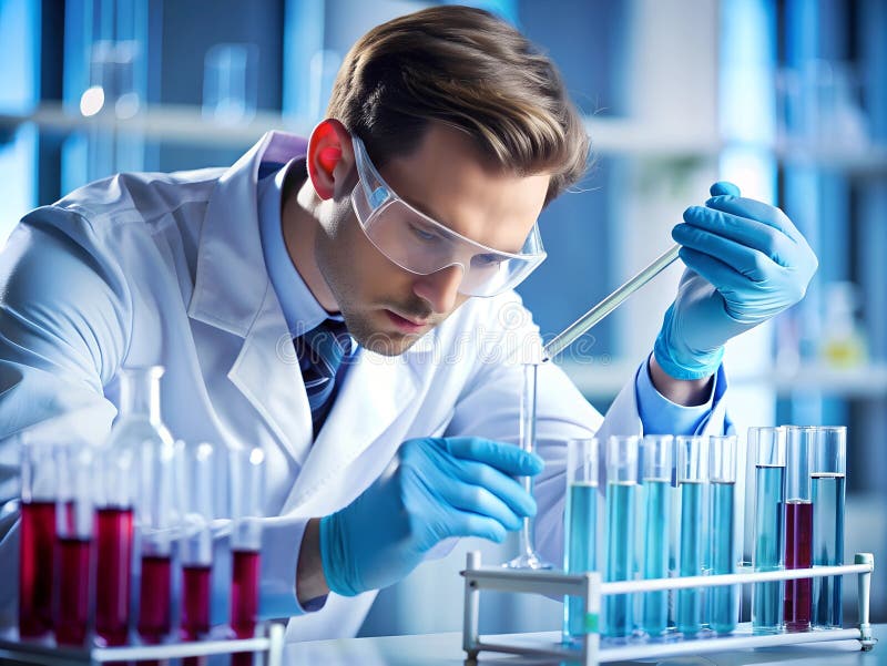 Scientist Pipetting Drop of Sample in Test Tubes at Lab Stock Photo ...