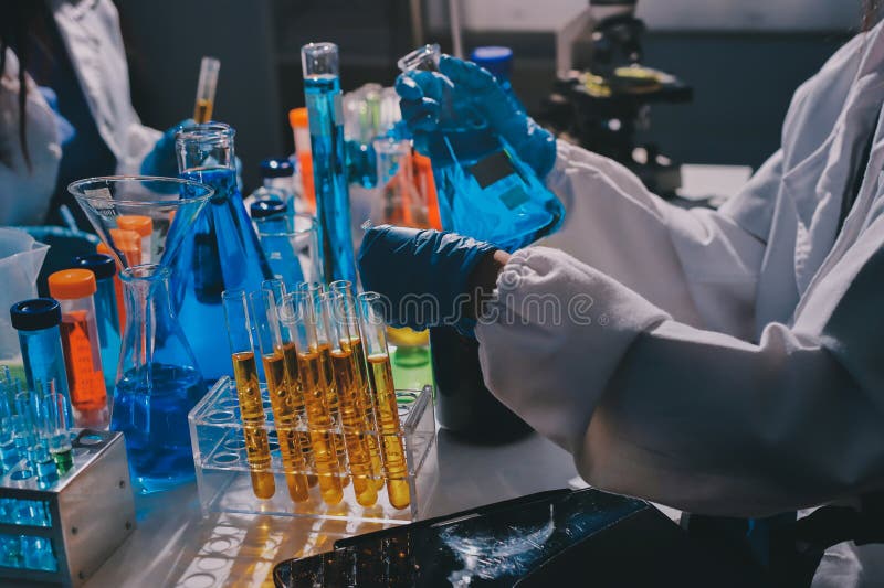 Scientist Pipetting Medical Samples into Microplate in Laboratory Stock ...