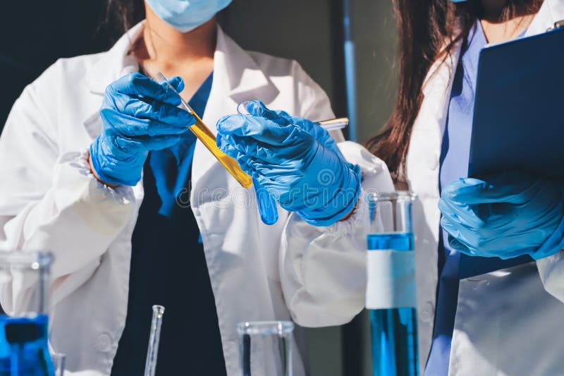 Scientist Pipetting Medical Samples into Microplate in Laboratory Stock ...
