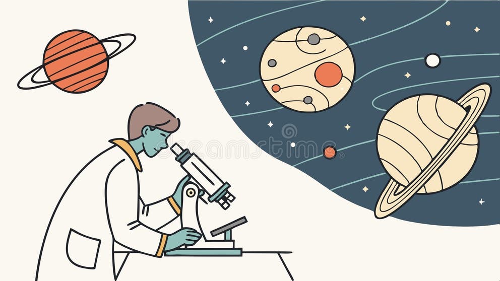Scientist with Planets, Space Research and Astronomy Study Vector ...