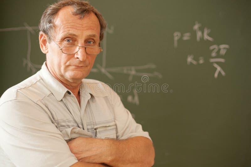 Scientist Pose on Background of Blackboard Stock Photo - Image of face ...