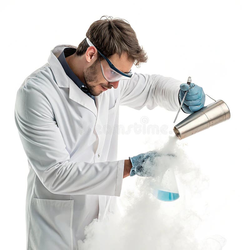 Scientist Pouring Liquid Nitrogen from Flask Stock Illustration ...