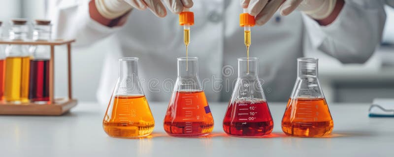 Scientist Pouring Liquids into Beakers in a Lab Stock Image - Image of ...