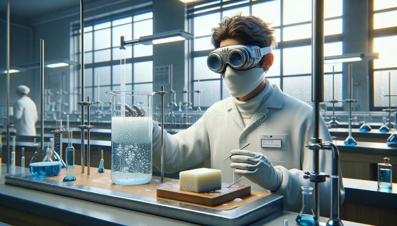 Scientist in PPE Conducting Experiments in Lab with Mask and Goggles ...
