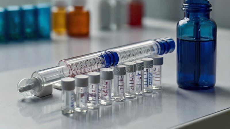Scientist Preparing Medical Solution Using Syringe and Test Tubes in ...