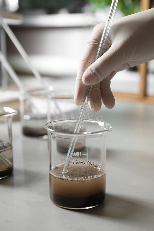 Scientist Preparing Soil Extract at Table. Laboratory Analysis Stock ...