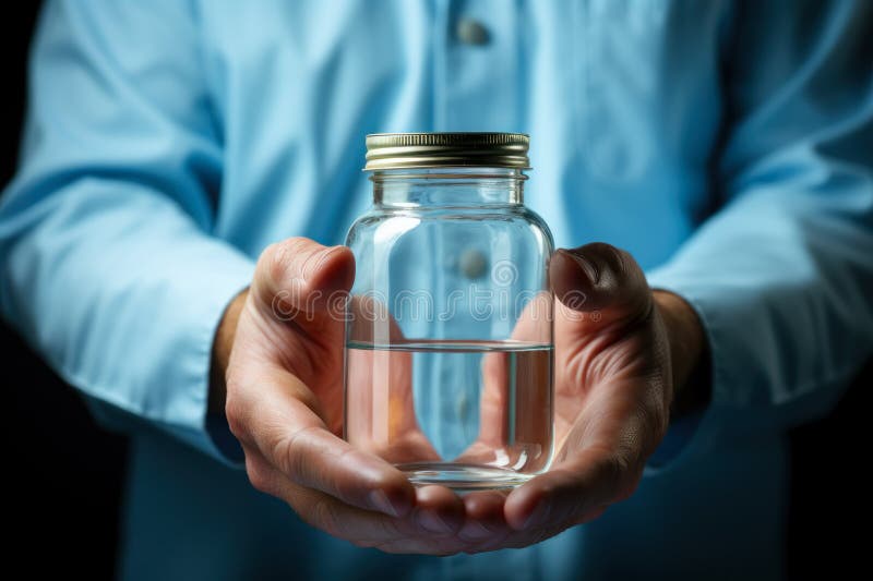 Scientist Presenting Clear Jar in Laboratory Setting. Stock ...