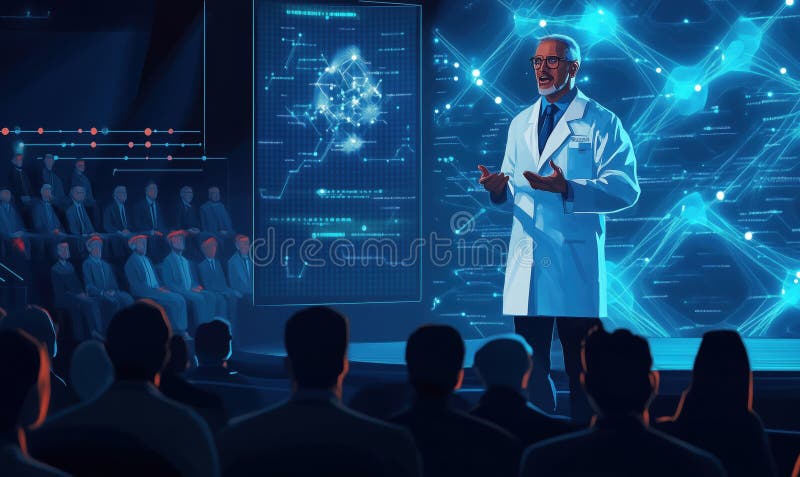 Scientist Presenting Groundbreaking Research on Artificial Intelligence ... Scientist Presenting Groundbreaking Research on Artificial Intelligence ...