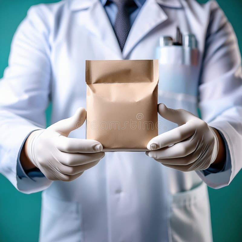 Scientist Presenting a Sealed Package in a Laboratory Setting with ...